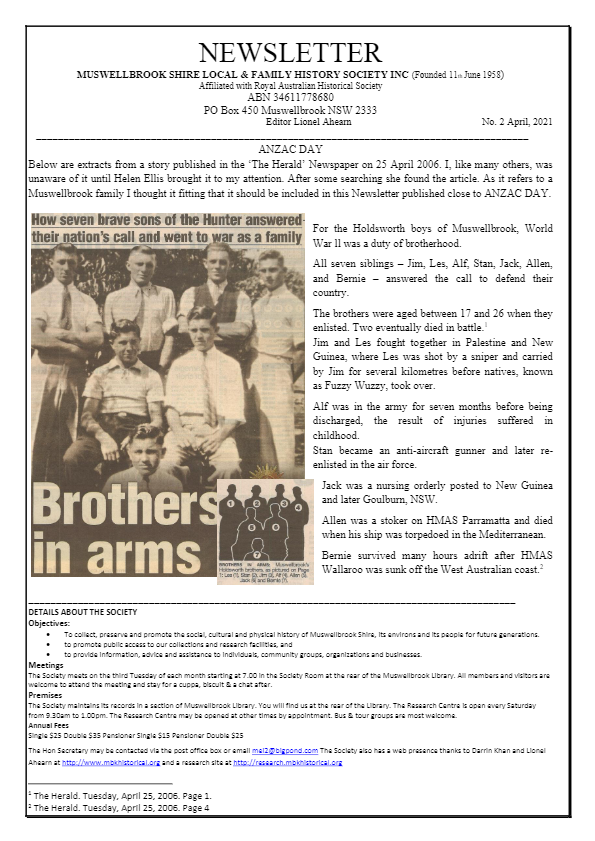 Muswellbrook Shire Local and Family History Society Inc. » Newsletters 2021